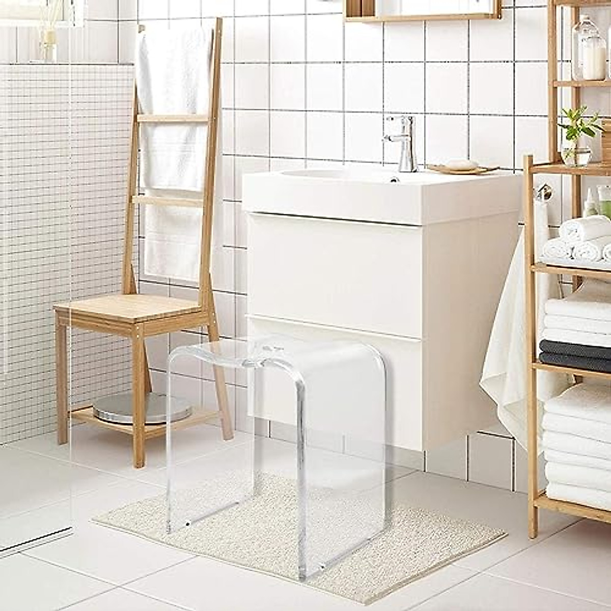 WAHFAY Acrylic Shower Bench, Clear Shower Stool for Inside Shower, Modern Shower Chair Bath Seat with Rounded Edge, 300lbs Weight Capacity