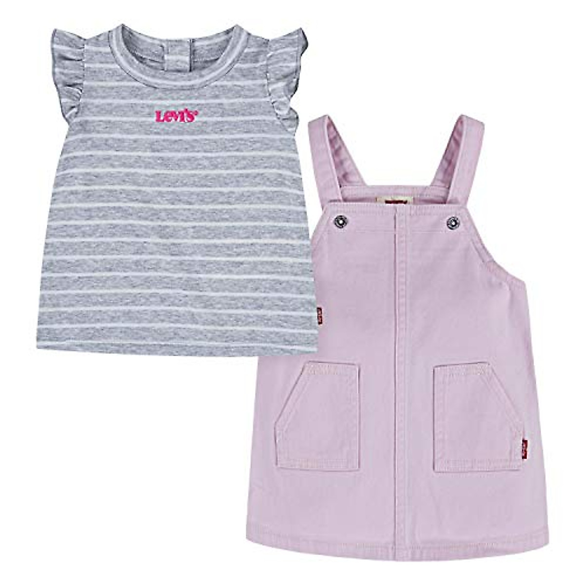 Levi's Baby Girls' Graphic T-Shirt and Skirtall 2-Piece Outfit Set, Grey/Pink, 6