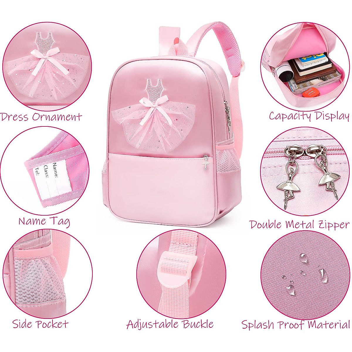 Dorlubel Cute Ballet Dance Backpack Tutu Dress Dance Bag with Key Chain Girls (Pink8 of Dress)