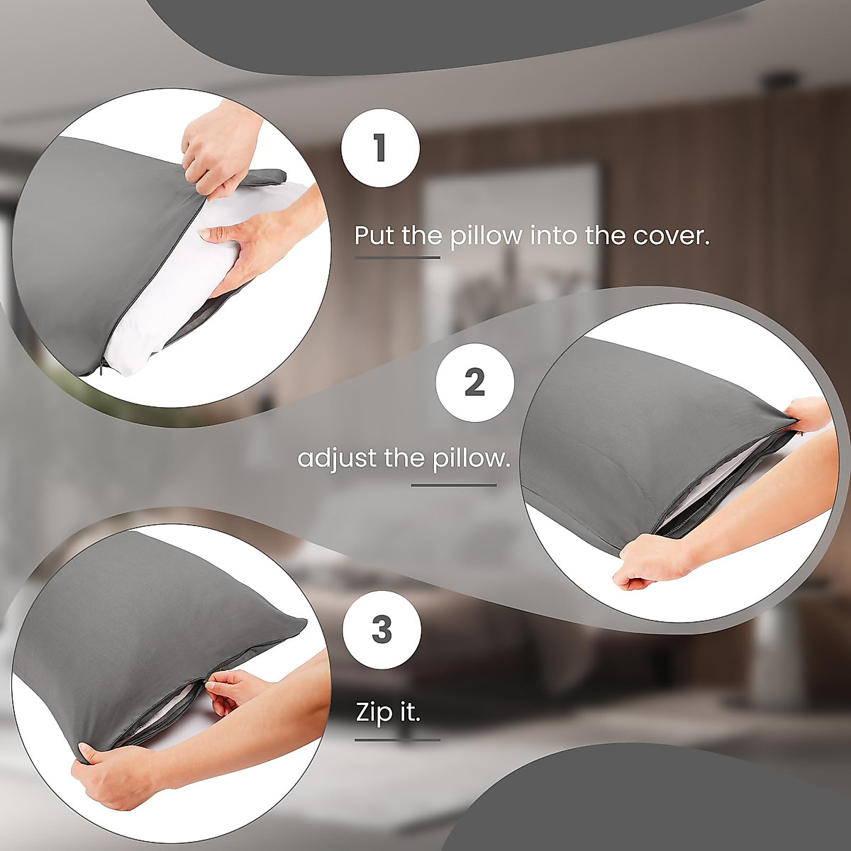 EVOLIVE Ultra Soft Microfiber Body Pillow Cover/Pillowcases 21"x54" with Hidden Zipper Closure (21"x54" Body Pillow Cover, Charcoal Grey)