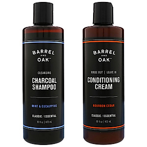 Barrel and Oak - Shampoo & Conditioner Set, Charcoal Shampoo & Rinse Out Leave In Conditioner, Hair Care for Men, Clarifying Shampoo, For Dry Hair, Natural Fragrance, Vegan (16 oz Per Product, 2-Pack)