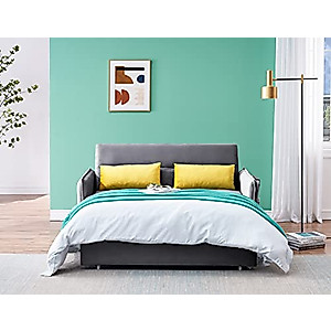 FANYE Grey Velvet Tufted Twin Size W/Pillows & Multi-Pockets, 54.3"