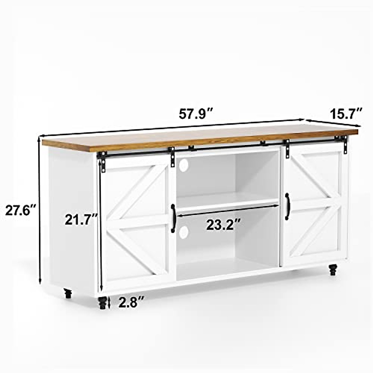 Farmhouse Coffee Bar Cabinet with Storage, 58’’ Kitchen Sideboard Buffet Storage Cabinet with Sliding Barn Door, White Cabinet with Adjustable Shelves, Buffet Table for Living Dining Room