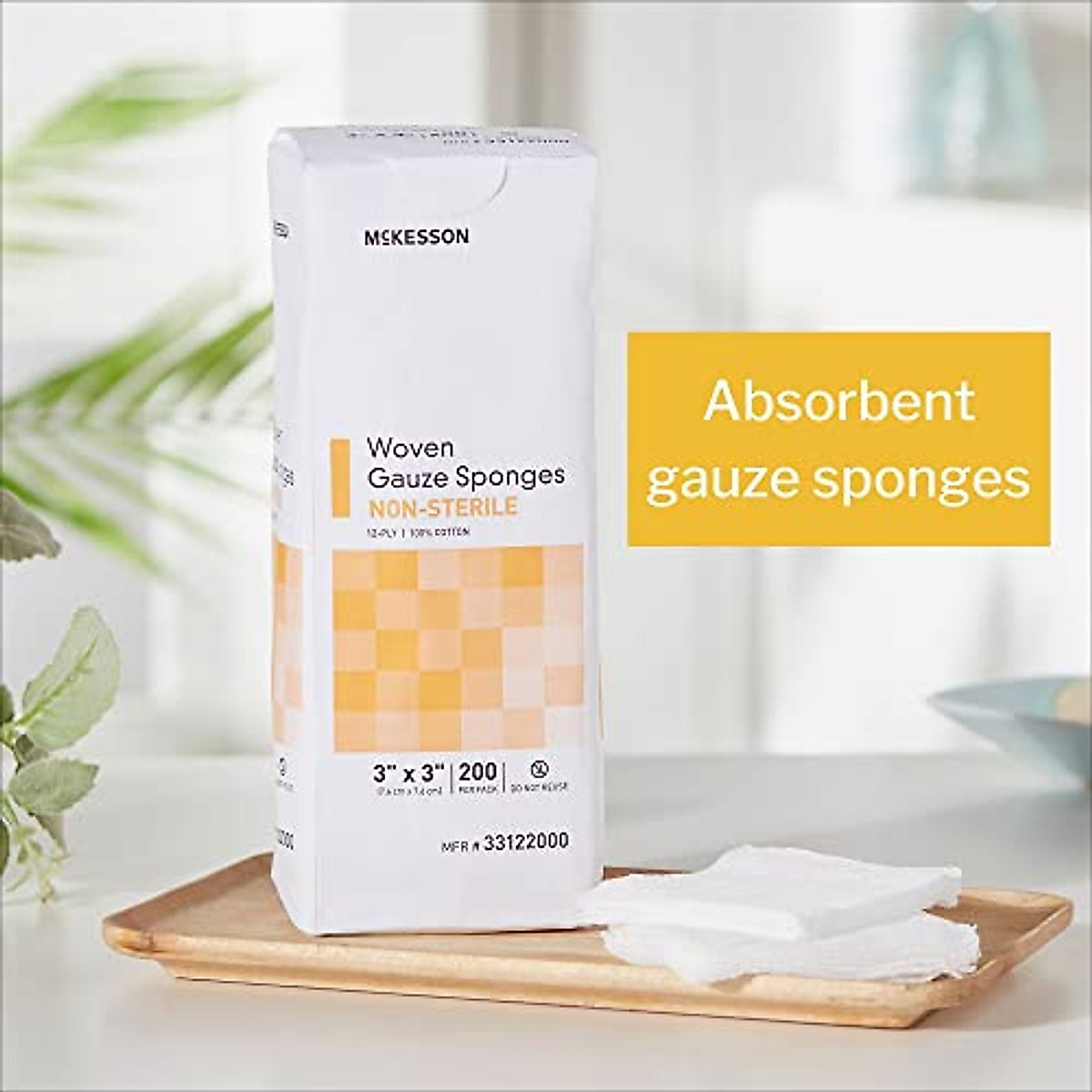 McKesson Woven Gauze Sponges, Non-Sterile, 12-Ply, 100% Cotton, 3 in x 3 in, 200 Per Pack, 20 Packs, 4000 Total