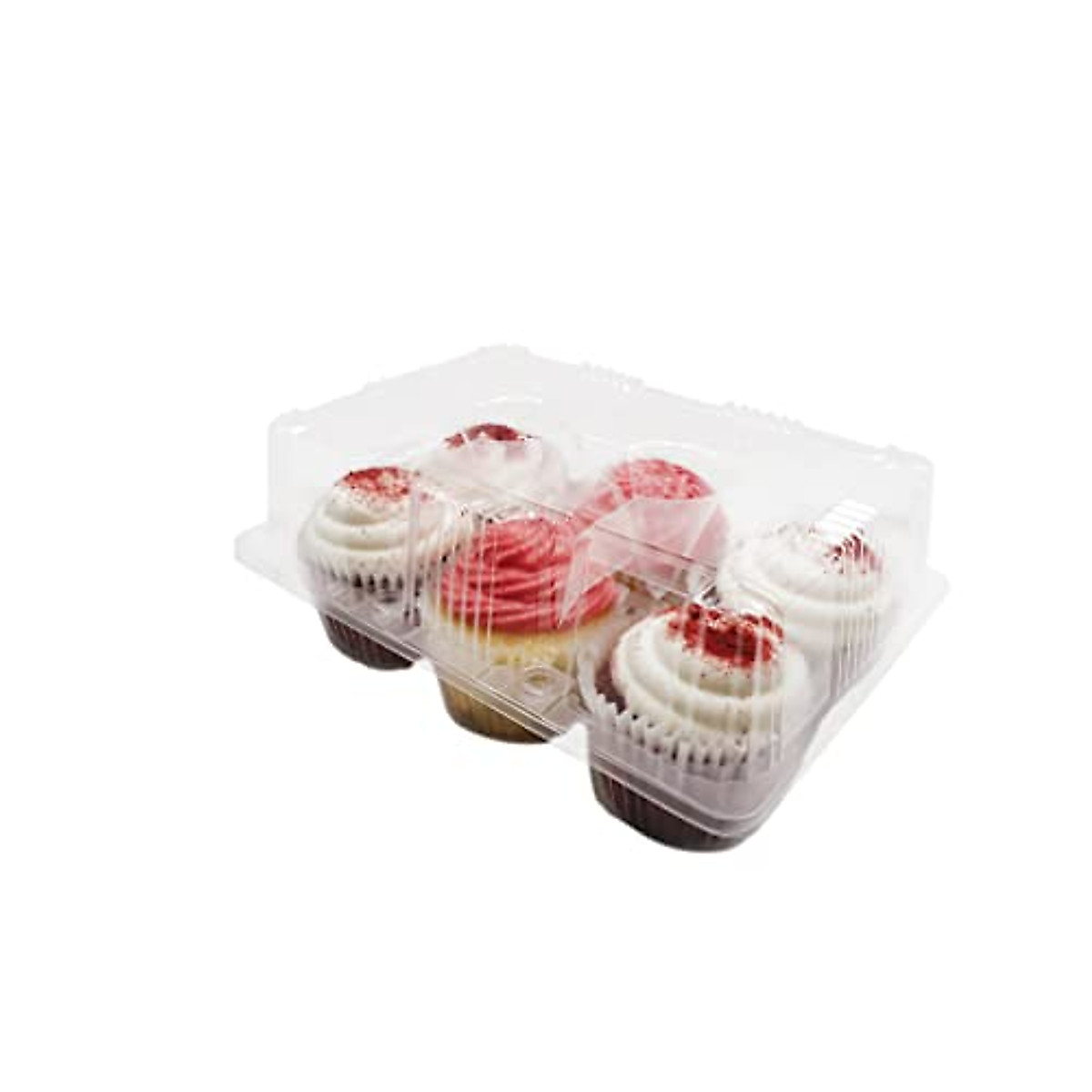 4U'LIFE 6 Compartment Crystal Clear Dome Lid Hinged Cupcake/Muffin Container,Cupcake carrier, Packaging Transporter, Cupcake Trays, Cupcake Holders-Pack of 10