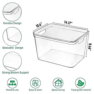 Tidyhome - 2 XLARGE Clear Plastic storage bins with lids- (14inchL×11inchW×9inchH)-Bins Handle for Office, Entryway,Cabinet, Bedroom, Laundry Room, Nursery and Transparent 14.2inchL×11inchW×9inchH