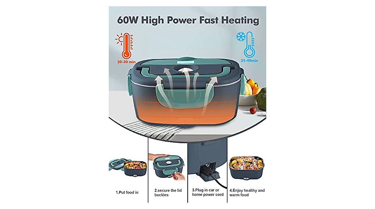 Portable Electric Lunch Box - Fast 60W Heating for On-the-Go Meals
