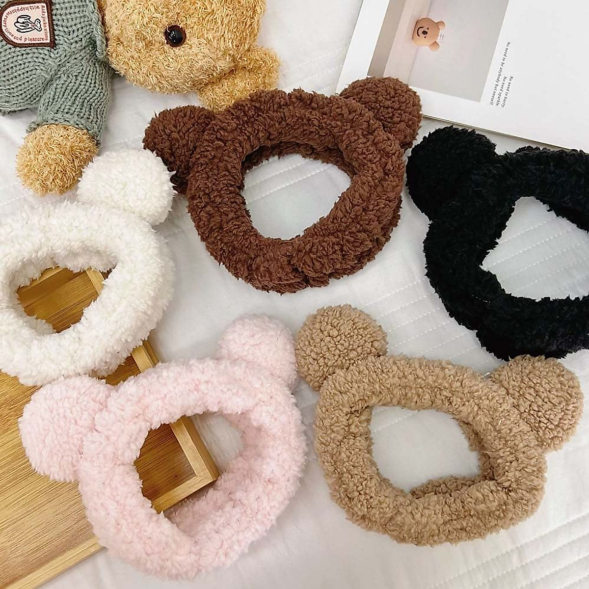 Plush Headband, Cute Hair Accessories, Elastic Hair Turban, Bear Ears Headband, Wash Face Hairband, Cartoon Makeup Headwear(Pink)