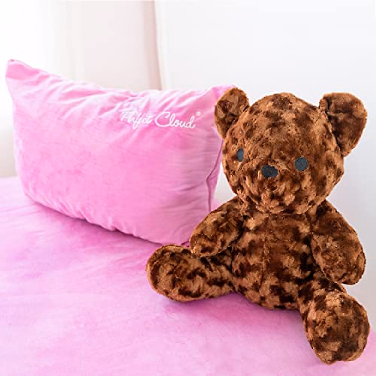 Perfect Cloud Made in The USA Kids Plush 7-inch Memory Foam Twin Mattress, Shredded Foam Pillow, and Teddy Bear for Day/Trundle/Bunk Bed - (Pink)