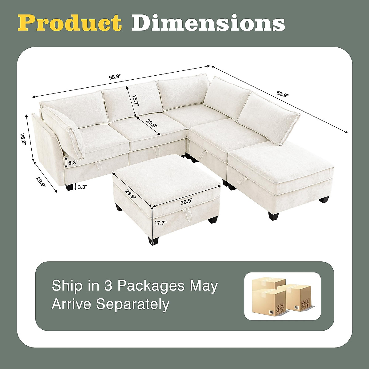 YMXLTD L Shaped Couch with Storage, Modular Sectional L Sleeper Sofa Cama Moderno Sets for Home Living Room, Lounge Sofa Couch Sectional Convertible for Bedroom, Office - Cloud Couch/Beige Couch