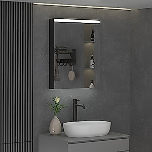 ExBrite LED Lighted Bathroom Medicine Cabinet with Mirror,24" W x 30" H Medicine Cabinet with Lights,Black Medicine Cabinet with 3-Layer Storage Shelves,Surface mounting only (Left Opening Door)