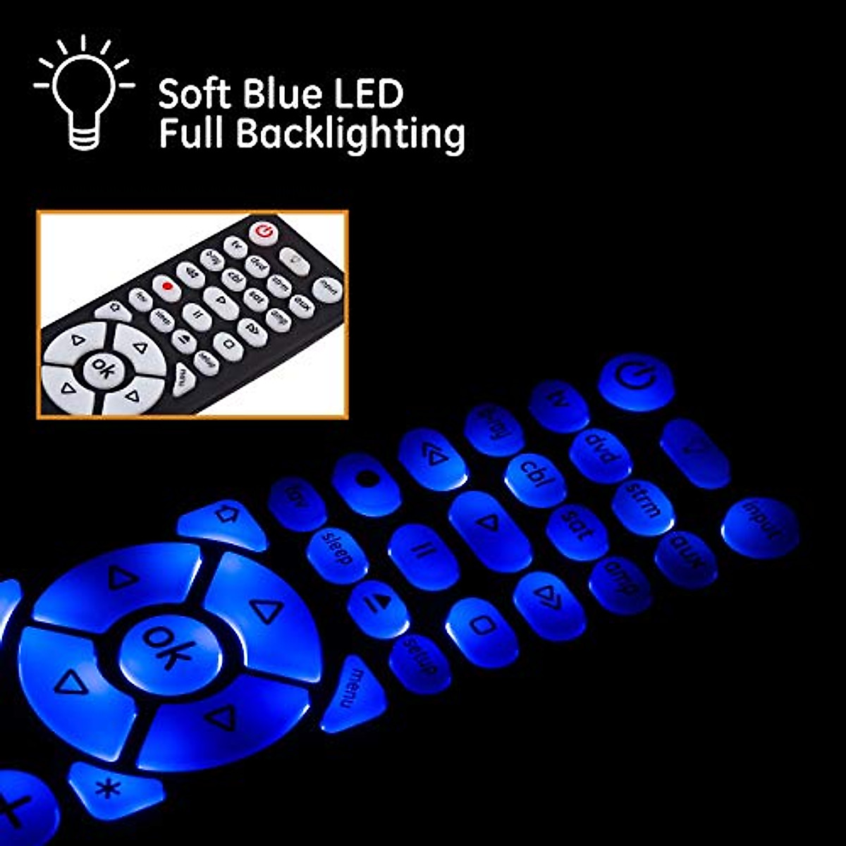 GE Backlit Buttons Universal Remote Control, Samsung TV Remote Control Replacement, Samsung Remote Control for Smart TV, Roku Remote Replacement, Vizio, LG TV, Sony, Apple TV, 8-Device, Black, 37123