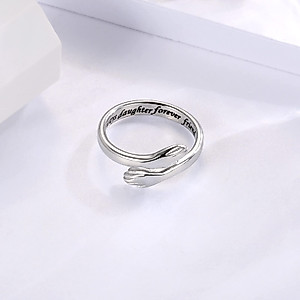 JZCOLOR Silver Hug Ring for Women: Adjustable Hugging Hand Ring Always Daughter Forever Friend Hug Open Ring (Always daughter forever friend)