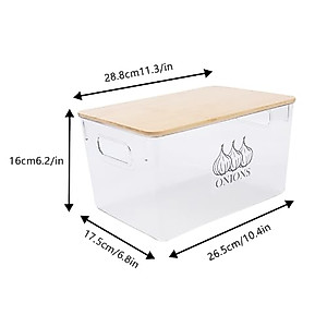 Xbopetda Onion Storage, Onion Keeper with Bamboo Lid, Transparent Acrylic Onion Storage Bin, Pantry Storage and Organization, Potato Onion Garlic Organizer Container for Kitchen Countertop - Clear