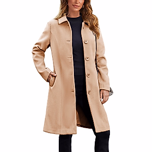 Springrain Womens Pea Coat Elegant Overcoat Single Breasted Winter Coat Dress Coat with Pockets(Camel-M)