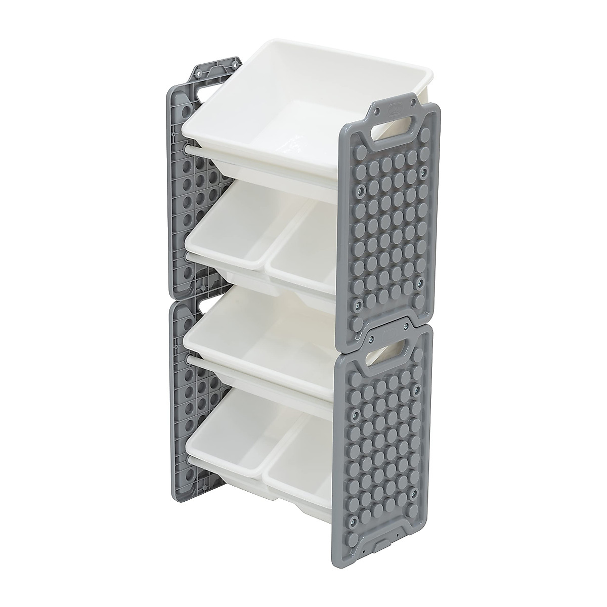 UNiPLAY Toy Organizer with 6 Removable Storage Bins, Multi-Bin Organizer for Books, Building Blocks, School Materials, Toys with Baseplate Board Frame (Gray)