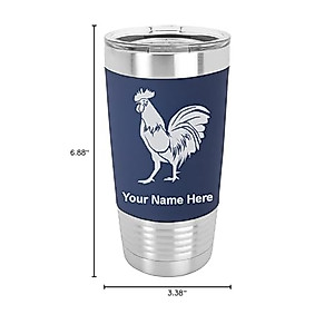 LaserGram 20oz Vacuum Insulated Tumbler Mug, Rooster, Personalized Engraving Included (Silicone Grip, Navy Blue)
