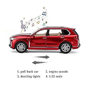 SASASC Toy Cars for Boys Compatible for BMW Toy Car X7 Diecast SUV Model Car Toys with Sound and Light Collectible Pull Back Metal Car for 3+ Year Old Kids (Red, 1:32)