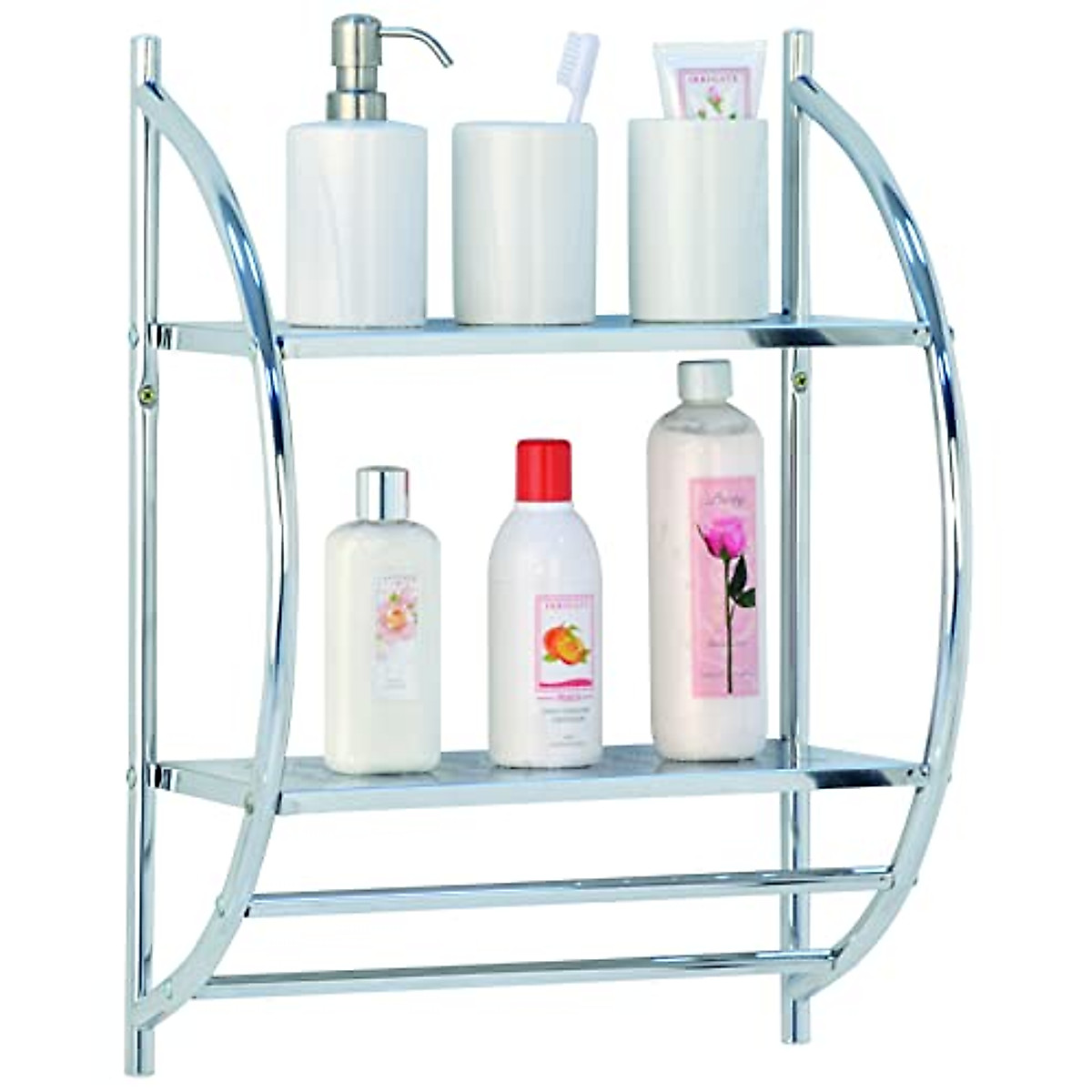Towel Shelf Wall Mount Towel Rack with Double Towel Bar and 2 Shelves Bathroom Storage Organizer Chrome Plated by Madison 15.25inch W x 21.5inch L x 8.5inch D MH10018 0