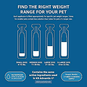Amazon Basics Flea, Tick & Mosquito Topical Treatment for Medium Dogs (11-20 pounds), 6 Count (Previously Solimo)