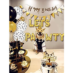 Legendog 23PCS Dog Party Decor Set Fashion Party Banner Cone Hat Party Balloon with Pump (Golden)