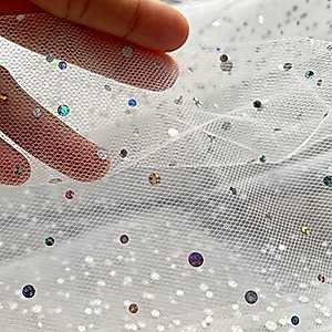 White Glitter Tulle Fabric Rolls 63 inch by 5 Yards Sequin Tulle Netting Fabric for Tutu Skirt Sewing DIY Crafts Wedding Birthday Baby Shower