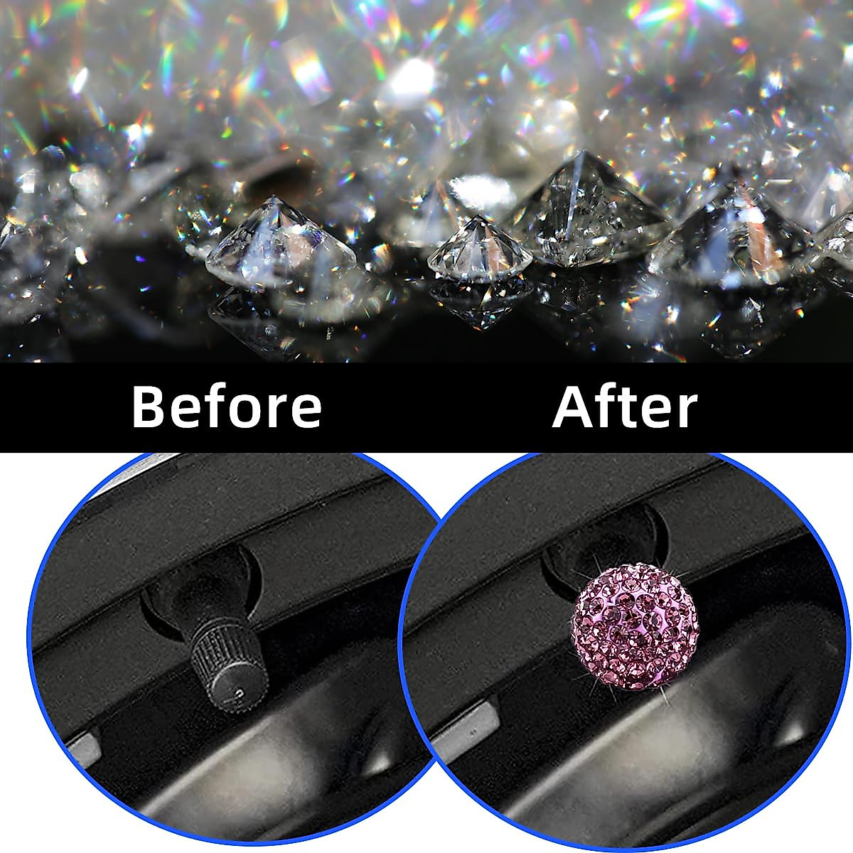 Kewucn 4 PCS Car Tire Valve Stem Caps, Handmade Dustproof Crystal Rhinestone Auto Stem Air Cap Cover, Attractive Vehicle Exterior Accessories, Universal for Car Truck Motorcycle Bike (Light Purple)