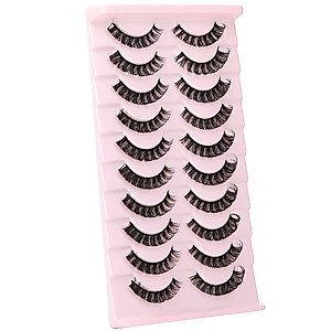 wiwoseo False Eyelashes Russian Strip Lashes D Curly Faux Mink Lashes Wispy Fluffy Volume Russian Lashes 3D Effect Fake Eyelashes 10 Pairs Pack