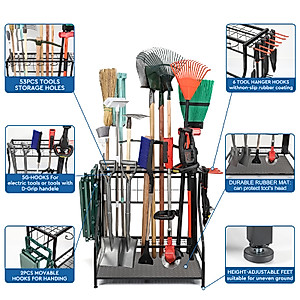 WEYIMILA Garden Tool Organizer for Garage, Yard Tool Storage, Garden Tool Rack, for Shed Home Outdoor, Up to 58 Long-Handled Tools, Garden Tool Stand, Heavy Duty Steel, Black