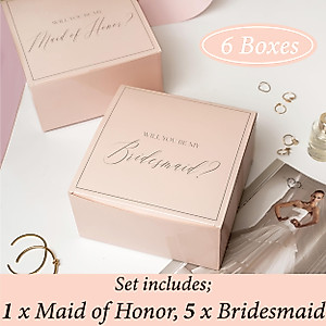 Bridesmaid Proposal Box Set of 6 I 5 Pink Will You Be My Bridesmaid Boxes & 1 Will you Be My Maid of Honor Gifts Box I Bridesmaid Boxes for Proposal I Bridesmaid Gift Box for Bridesmaid Proposal Gifts