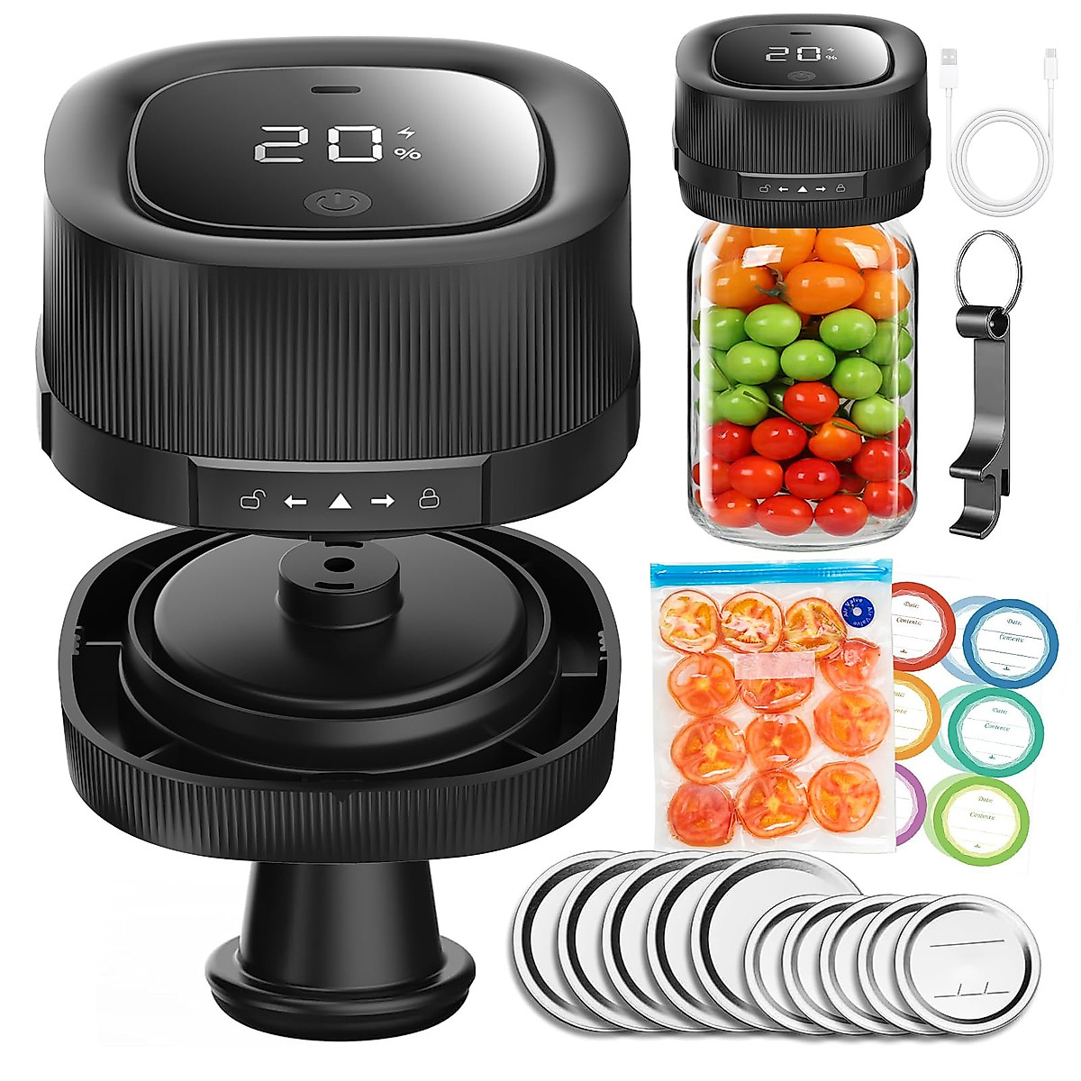 Electric Mason Jar Vacuum Sealer, Automatic Vacuum Sealer for Jars with Wide and Regular Mouth Lids 3-in 1 Canning Jars Vacuum Sealer Kit Portable Vacuum Sealing Machine Food Vacuum Storage