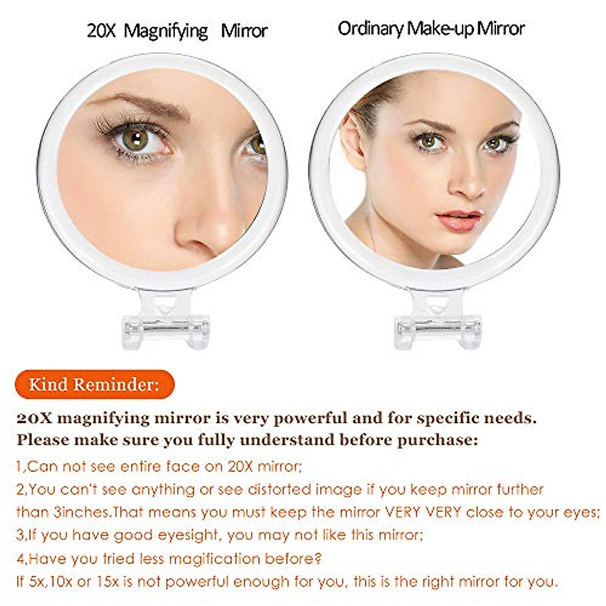 5Inch,20X Magnifying Mirror, Two Sided Mirror, 20X/1X Magnification, Folding Makeup Mirror with Handheld/Stand,Use for Makeup Application, Tweezing, and Blackhead/Blemish Removal. (Black)