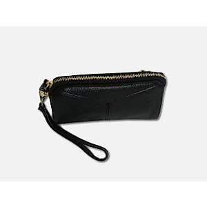 PlanetHawk Women's Genuine Leather Wristlet Clutch Cell Phone Purse, Black