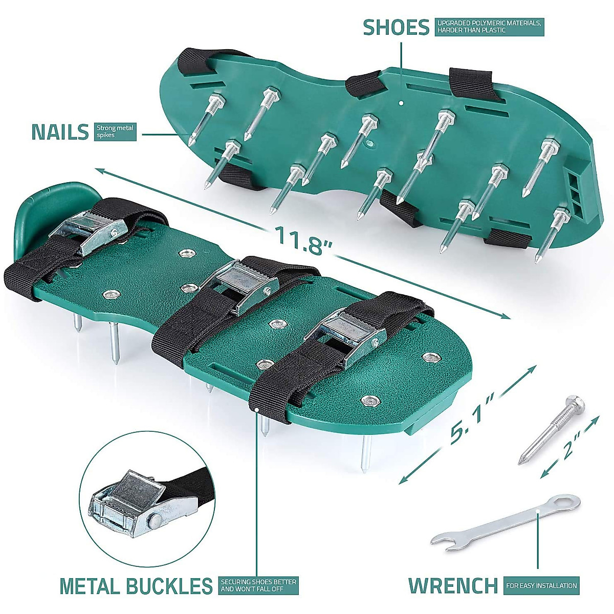 Abco Tech Lawn Aerator Shoes - for Aerating Lawn Soil - 3 Adjustable Straps and Heavy Duty Metal Buckles - One Size Fits All - Aerator Lawn Tool for Gardening, Lawn Care | Aeration Shoes for Lawn