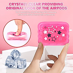 Mainrenka Cute Kawaii AirPod Pro Case Pink Stars Aesthetic Design with Keychain for Girls and Women