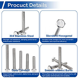 MroMax 2Pcs M10 x 100mm Hex Head Screws Bolts, 304 Stainless Steel 18-8, Fully Threaded, External Hex Drive, for Mounting Chair, Handles, Rail, Pump, Wheels, Antenna Parts, Boat and Plastic Bumpers