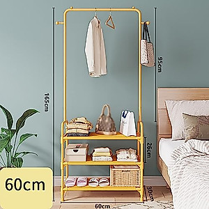 BBAUER Entryway Coat Rack with 2 Hooks Garment Rack with 3-Tier Shelf Free Standing Shoe Rack with Garment Rail for Bedroom Living Room Hallway (Color : Yellow, Size : 60x30x165cm)