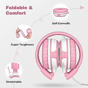 SIMOLIO Wired Headphones for Kids with Mic & Share Port, 75dB/85dB/94dB Volume Limit Children Headphone with Portable Bag for School/Travel, Sturdy Headband, Stereo Sound, Tangle-Free Cord (SM-903P)