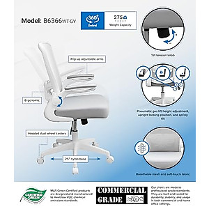 Boss Office Products Mesh Task Chair with Flip Up Arms, Grey/White
