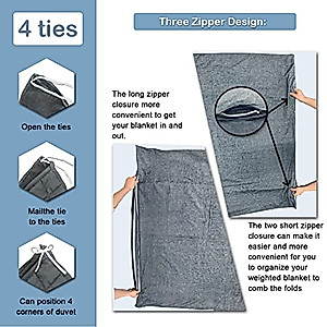 Duvet Cover for Weighted Blanket, Heavy Blanket Removable Cover with Breathable Washed Cotton, Microfiber Duvet Cover & Side Zipper with 4 Corner Ties (60''x80'') Grey