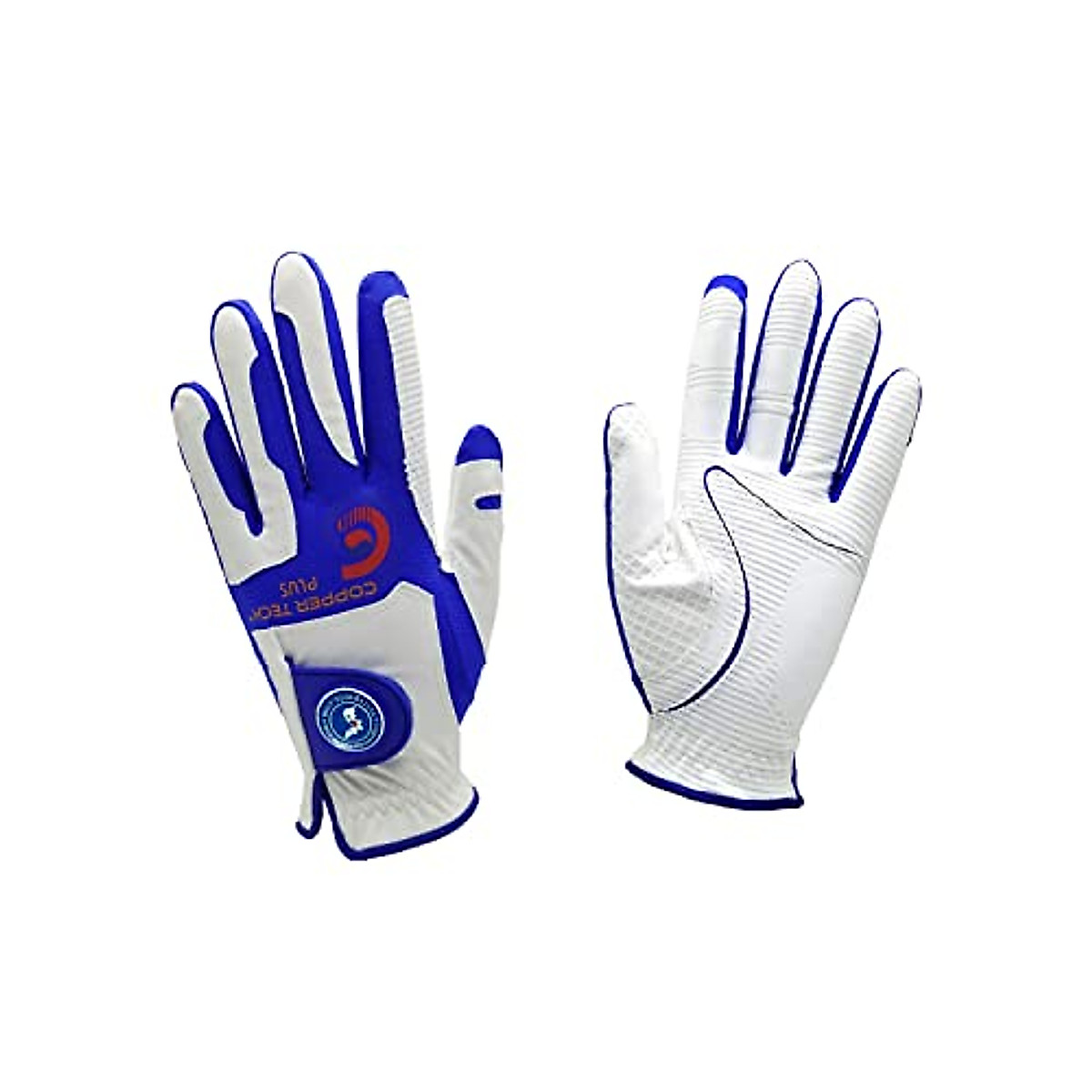 XEIRPRO Copper Tech Plus Women's Golf Gloves Worn On Right Hand for Left Handed Golfer – Patriotic Korea Flag Pattern with Ball Marker – Copper Infused Mens Golf Gloves (M, Royal Blue)