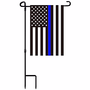 Akeydeco Garden Flag Stand & American Flag, Thin Blue Line Garden Flag with Anti-Wind Clip,Stopper,Weatherproof 2 Sided 12.5 x 18 Inch Patriotic US Flag Banner Keep Your Flags from Flying Away in High Winds
