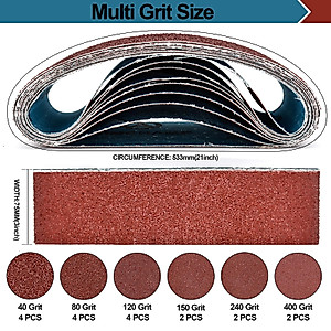 Trivd Frol 18Pcs 3 x 21 Inch Sanding Belts, 40/80/120/150/240/400 Assorted Grits Aluminum Oxide Sandpaper For Belt Sander Woodworking Metal Paint Polishing