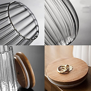 Viovian Glass Storage Coffee Container 650ml(22 FL OZ) Glass Coffee Nuts Canister Glass Jar with Lid Petal Decorative Glass jar with Bamboo Lid for Sugar Coffee Beans Tea Candy Food(Taper)
