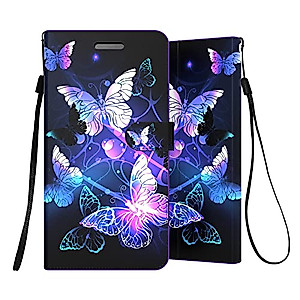 EnCASEs Wallet Case with Hand Strap for Samsung A53 5G,PU Leather Clip Flip Phone Case Cover with ID Card,Credit Card Pocket Holder (Stand Feature),Purple Butterfly Case for Samsung Galaxy A53 5G 2022