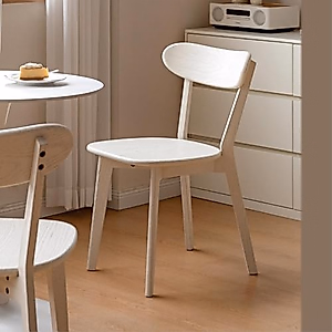 Grewood 100% Solid Oak Wood Dining Chairs,Mid Century Modern Dining Chairs with Rounded Backrest,Kitchen,Dining Room Chairs Set of 1/2/4 (1, White Color)
