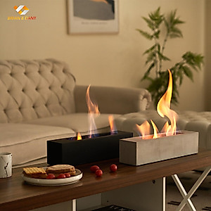 BRIAN & DANY Tabletop Fire Pit, Concrete Table Top Firepit for Outdoor, Large Rectangle Ethanol Tabletop Fireplace