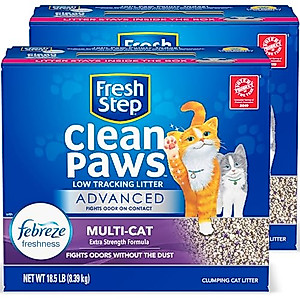 Fresh Step Clean Paws Cat Litter With Febreze Freshness, Advanced Multi-Cat Low-Tracking Clumping Litter With Guaranteed Odor Control, 37 lbs. (2 x 18.5 lb. Box)