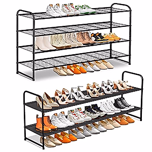 SLEEPING LAMB Long 2-Tier Shoe organizer for Closet and 4 Tier Metal Shoe Organizer for Closet