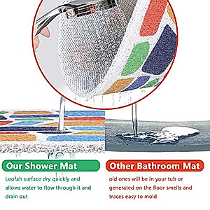 Darhoo Shower Mat Non Slip, 24 x 24 Inches Square Shower Floor Mats for Inside Showers, PVC Loofah Shower Bath Mat with Drainage Holes, Quick Dry Shower Anti Slip Stall Bathmat for Bathroom, Elderly
